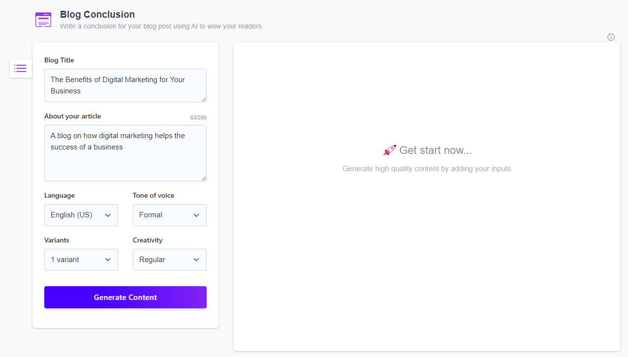 Free Blog Conclusion Generator - Wordkraft