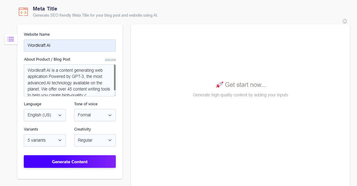 Free Meta Title Generator - Wordkraft