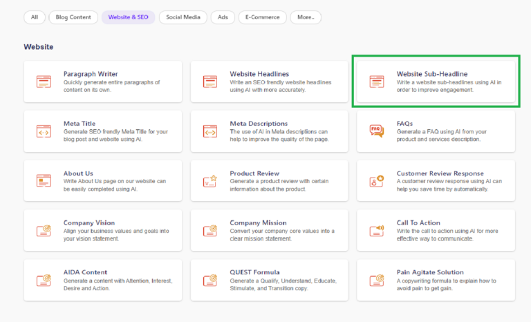 Online Free Website Sub-Headline Generator - Wordkraft