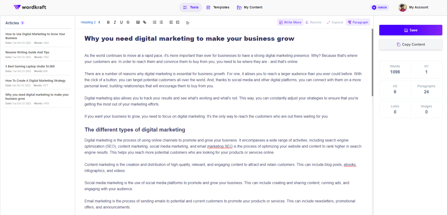 Article Generator AI Tool - Wordkraft