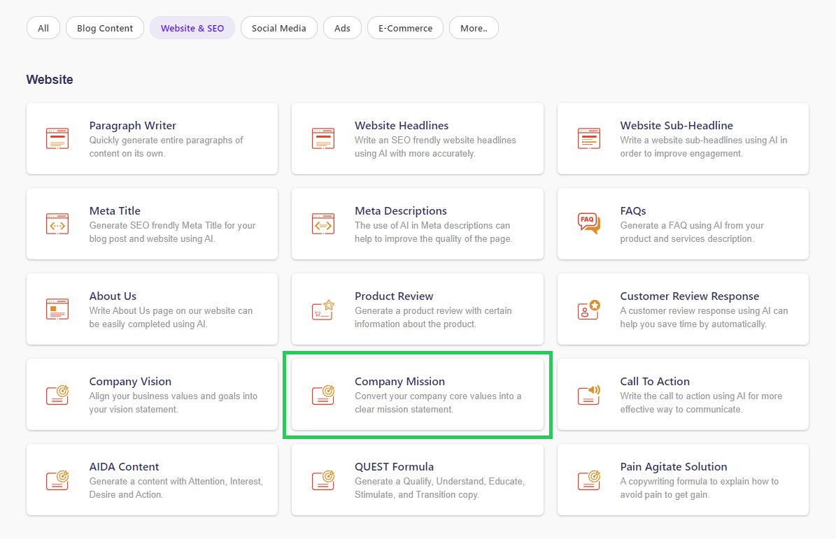 Company Mission Generator - Wordkraft