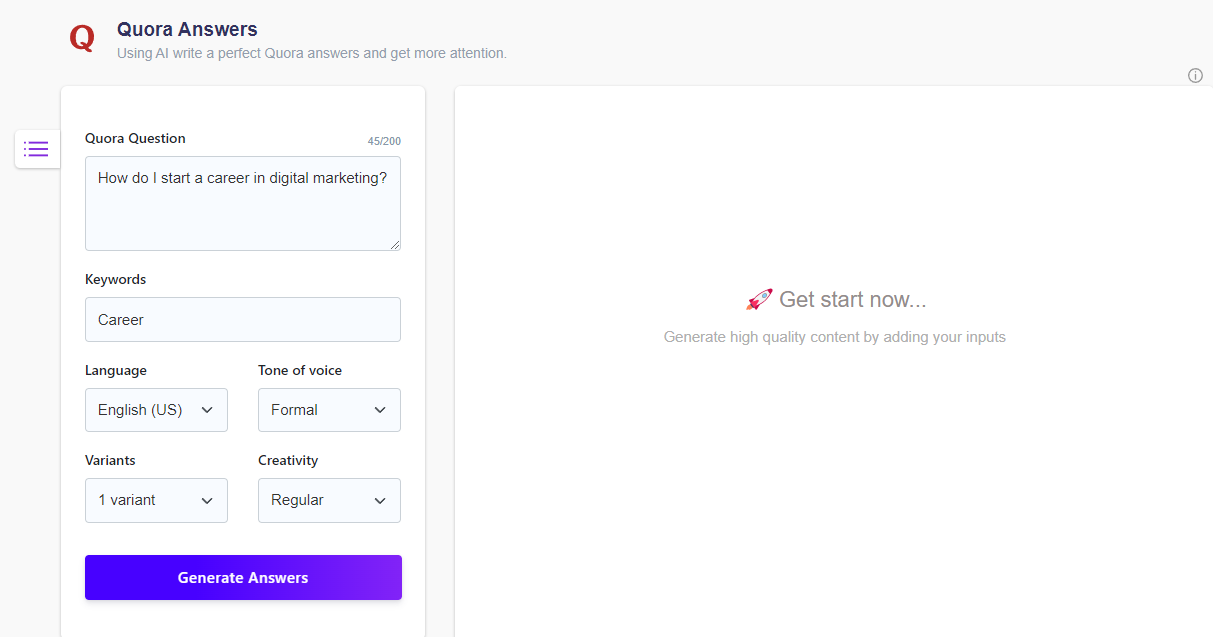 Quora Answers Generator - Wordkraft