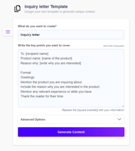Inquiry letter Template: AI Generator with Examples - Wordkraft
