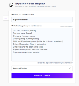 Experience letter Template: AI Generator with Examples - Wordkraft