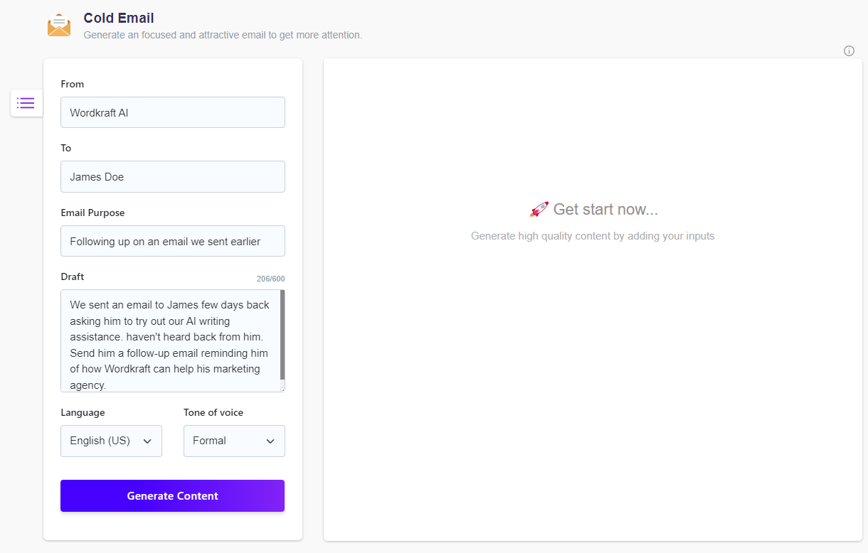 Cold Email Generator - Wordkraft