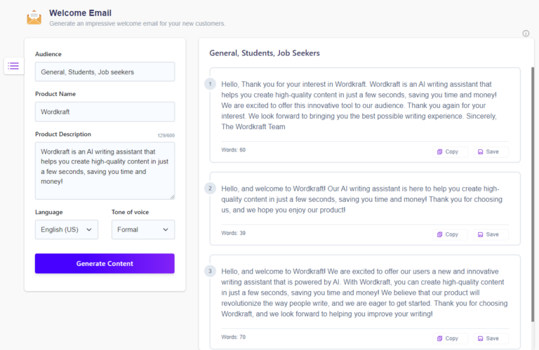 Welcome Email Generator - Wordkraft