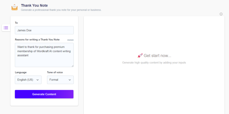 Best Free Online Thank you Note Generator - Wordkraft AI
