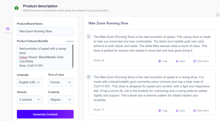 Product description Generator - Wordkraft