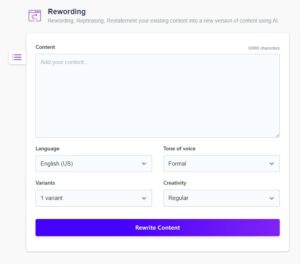 Rewording, Rephrasing, Restatement Generator