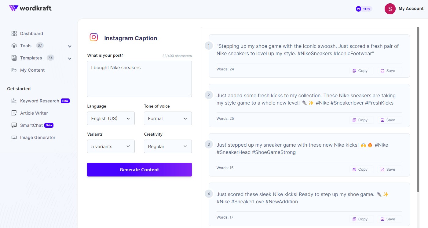 Best Free Online Instagram Caption Generator - Wordkraft