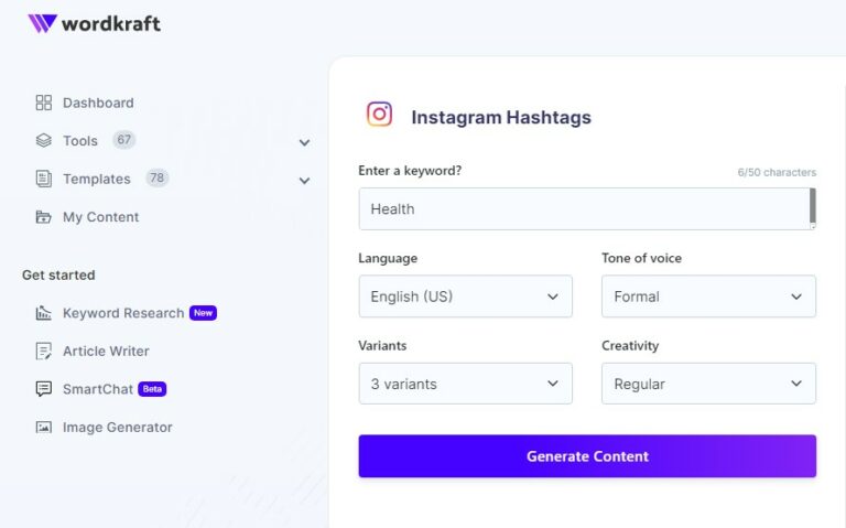 Best Free Online Instagram Hashtags Generator - Wordkraft