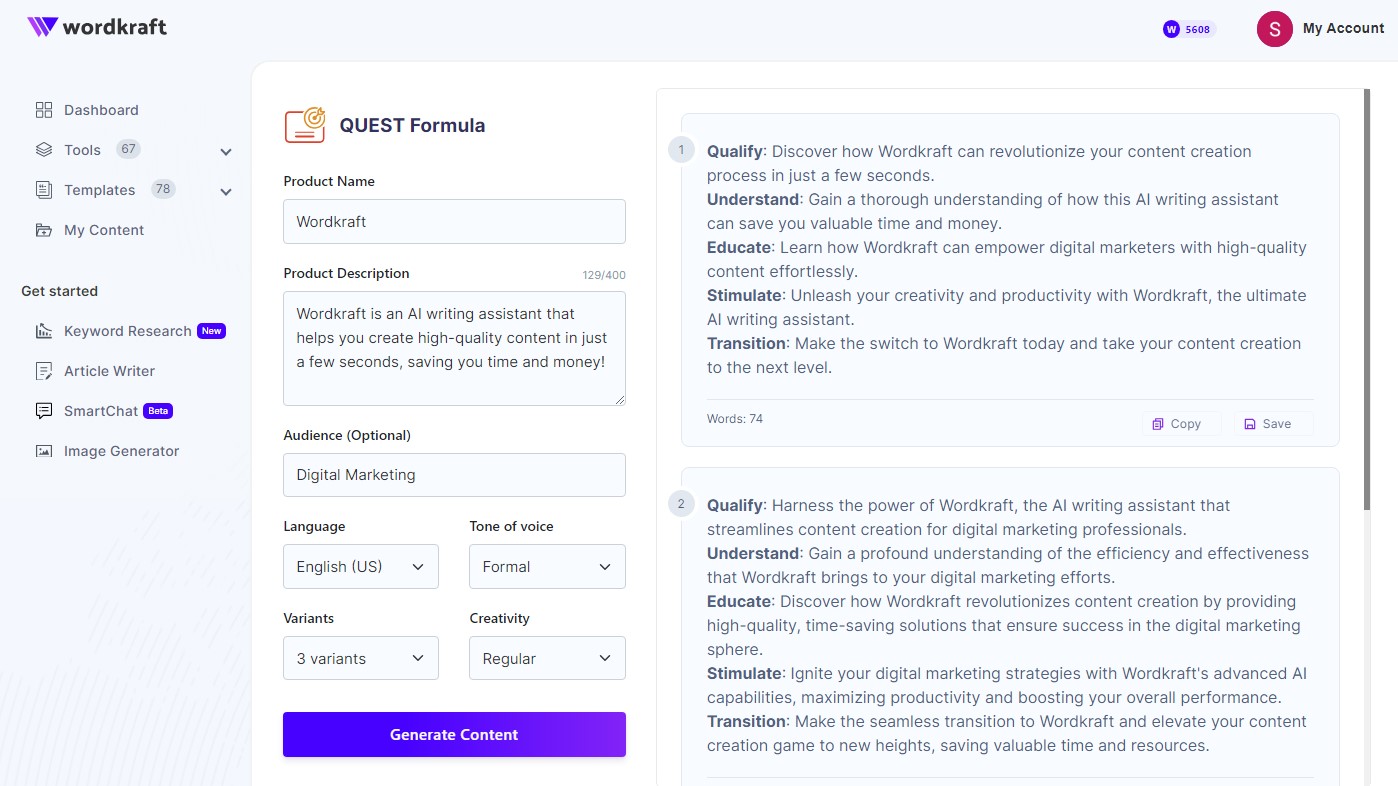 Best Free Online QUEST Formula Generator Tool - Wordkraft