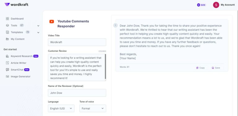 Best Free Online YouTube Comments Responder AI Tool - Wordkraft