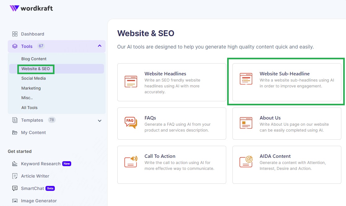Website Sub-Headline Generator