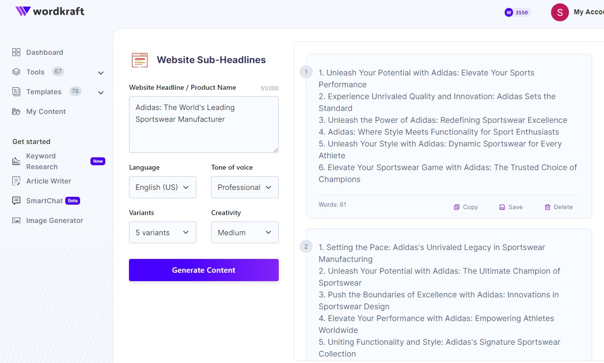 Website Sub-Headline Generator