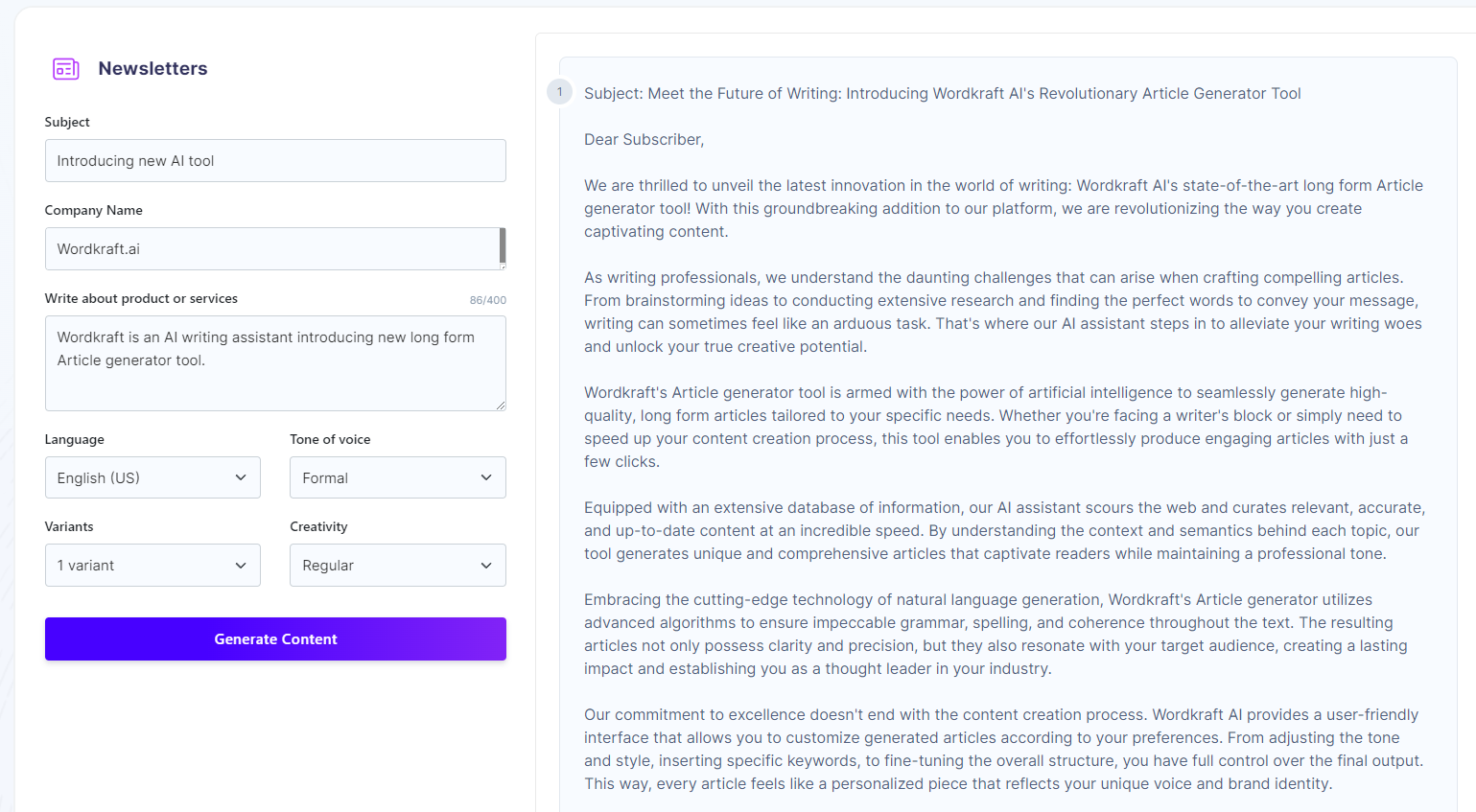 Best Free Online Newsletters Generator - Wordkraft