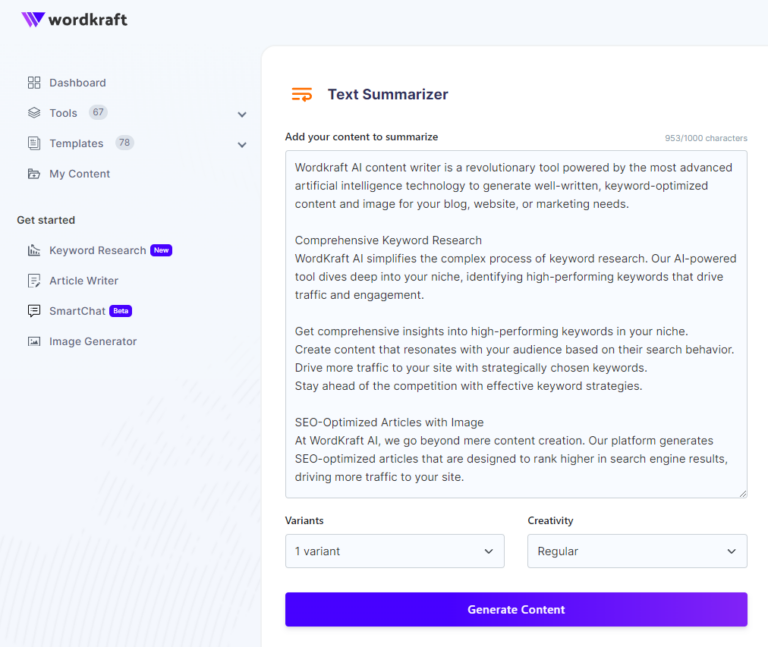 Best Free Online Text Summarizer Generator - Wordkraft
