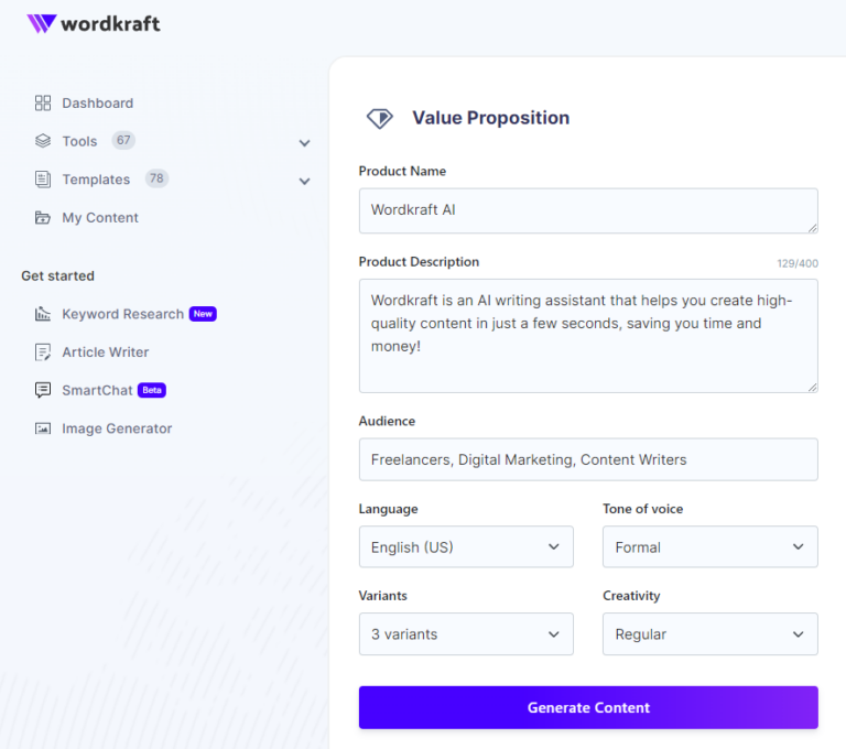 Best Free Online Value Proposition Generator - Wordkraft