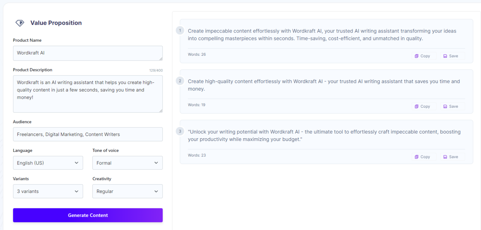 Best Free Online Value Proposition Generator - Wordkraft