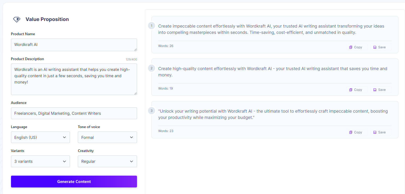 Best Free Online Value Proposition Generator - Wordkraft